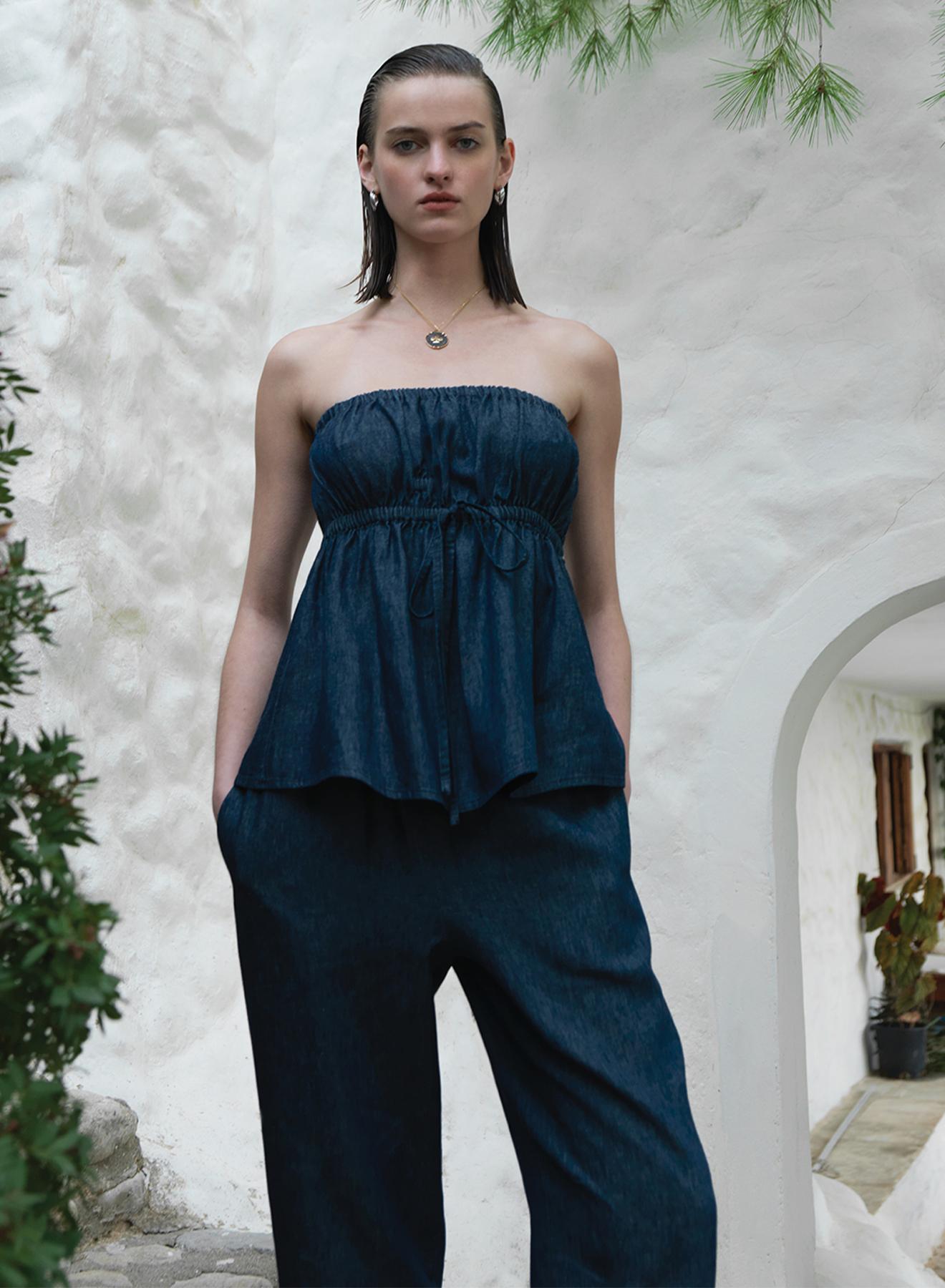 Dark Blue strapless Denim Top Milla
