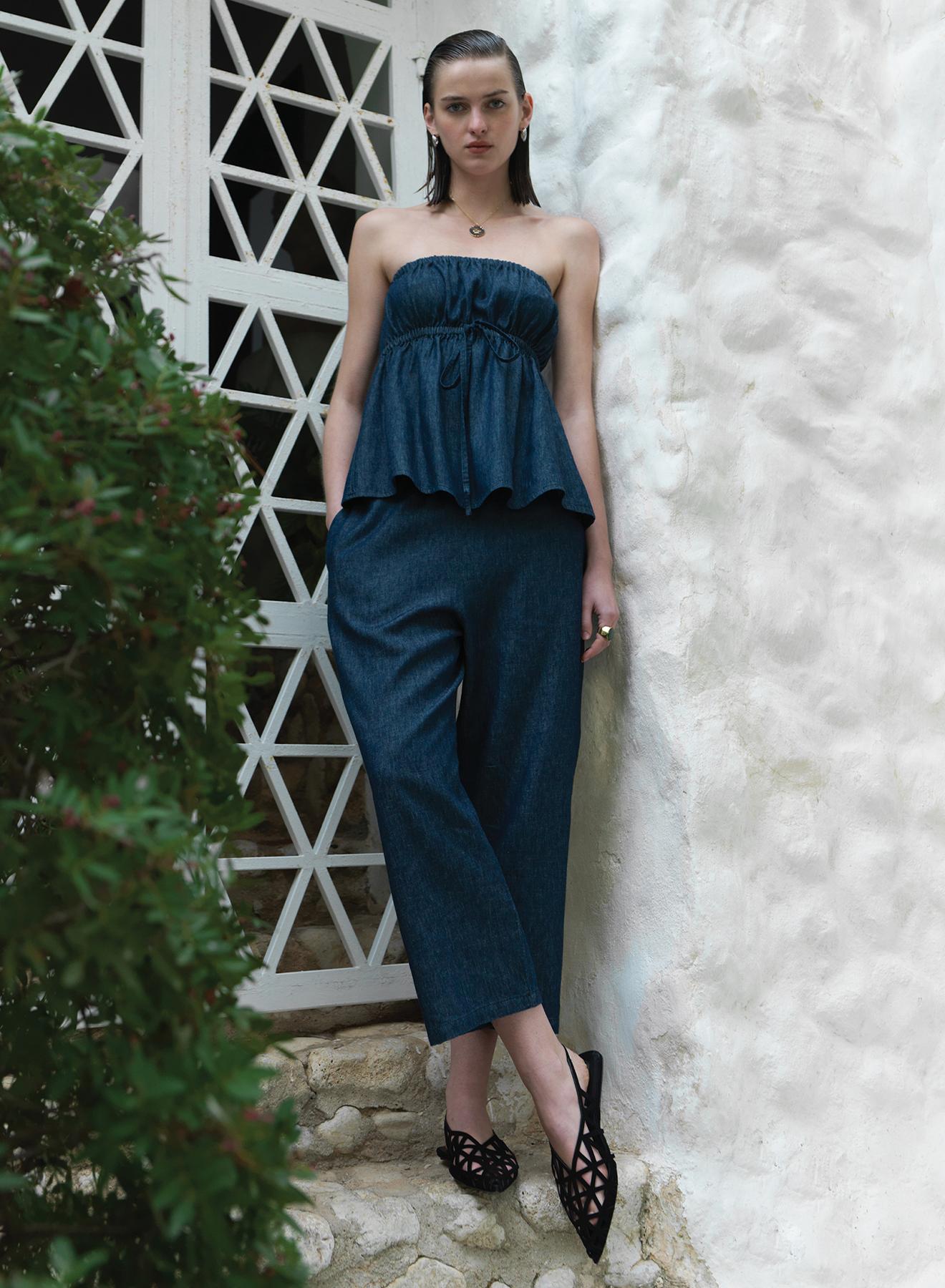 Dark Blue strapless Denim Top Milla